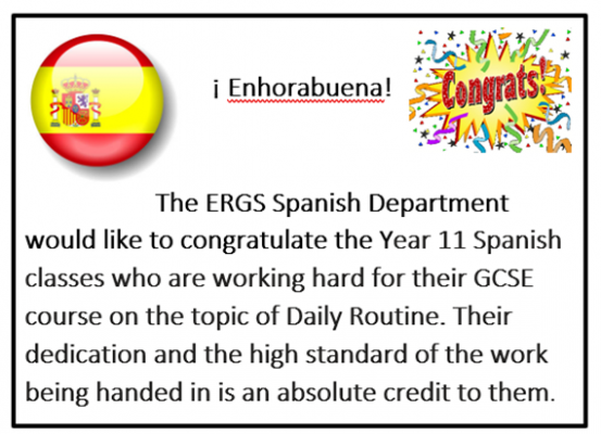 Yr11 Spanish well done - Enniskillen Royal Grammar School